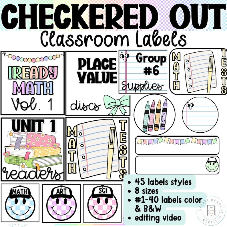 Classroom Labels for Calm Checkered Out Classroom Decor Pastel ...