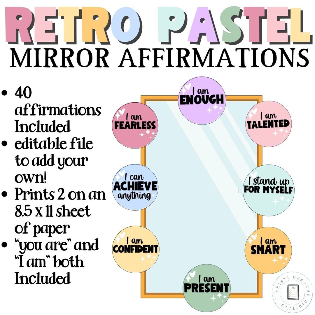 Mirror Affirmation Station, Retro Pastel Classroom Decor Pastel ...