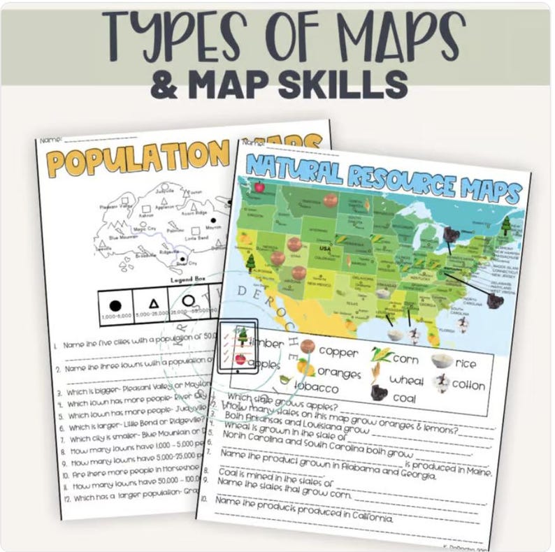 Types of Maps and Map Skills Pack | Social Studies Grades 2-5 | Back to ...