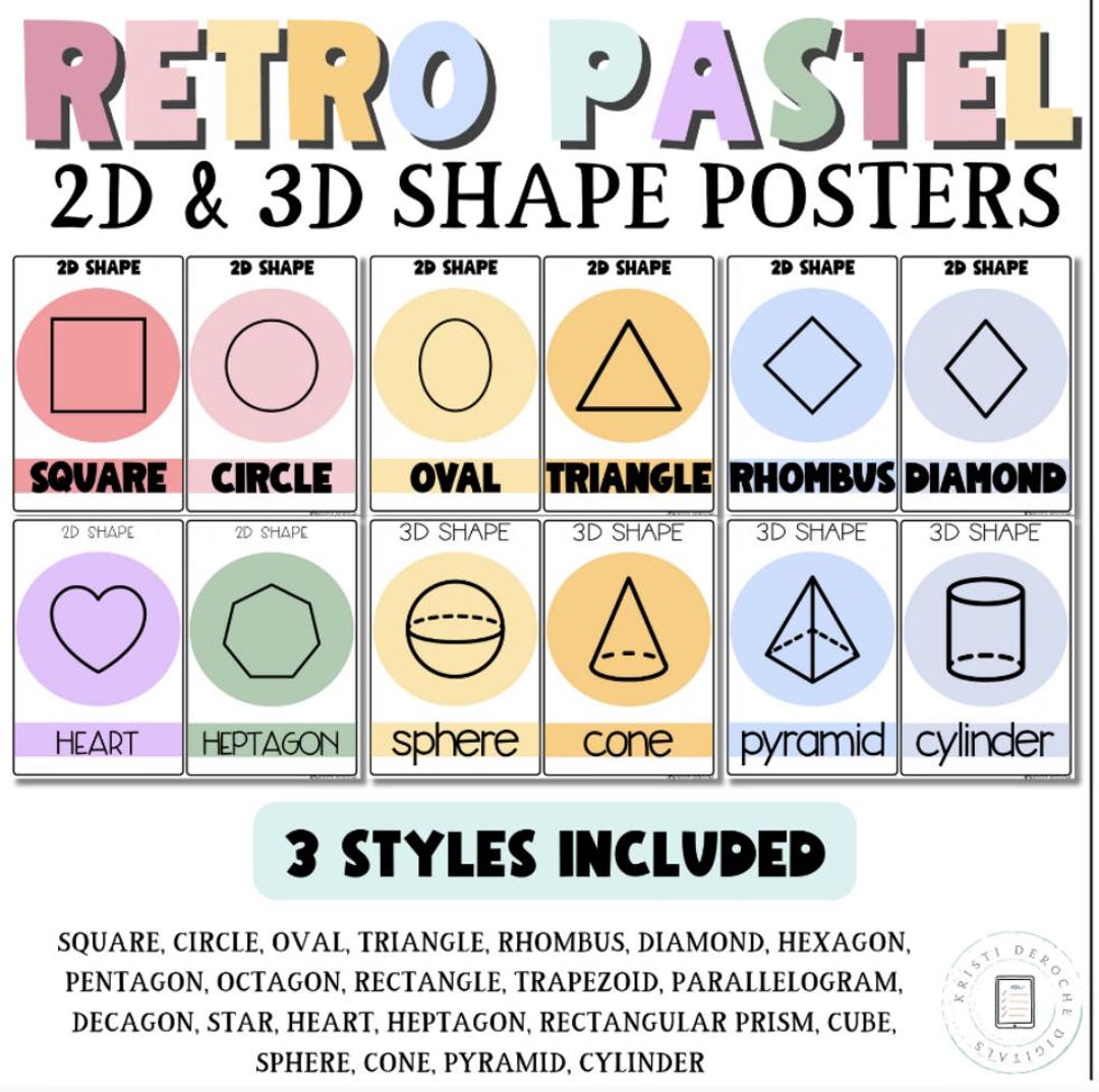 2D and 3D Shape Posters for Calm Retro Pastel Classroom Decor Pastel ...