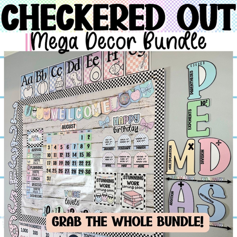 2D and 3D Shape Posters for Calm Checkered Pastel Classroom Decor ...
