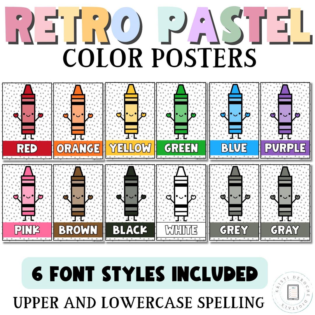 Color Posters for Retro Pastel Classroom Decor, Classroom Printables ...