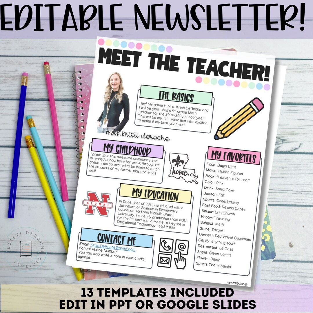 Meet the Teacher Newsletter Template, EDITABLE Newsletter Template ...
