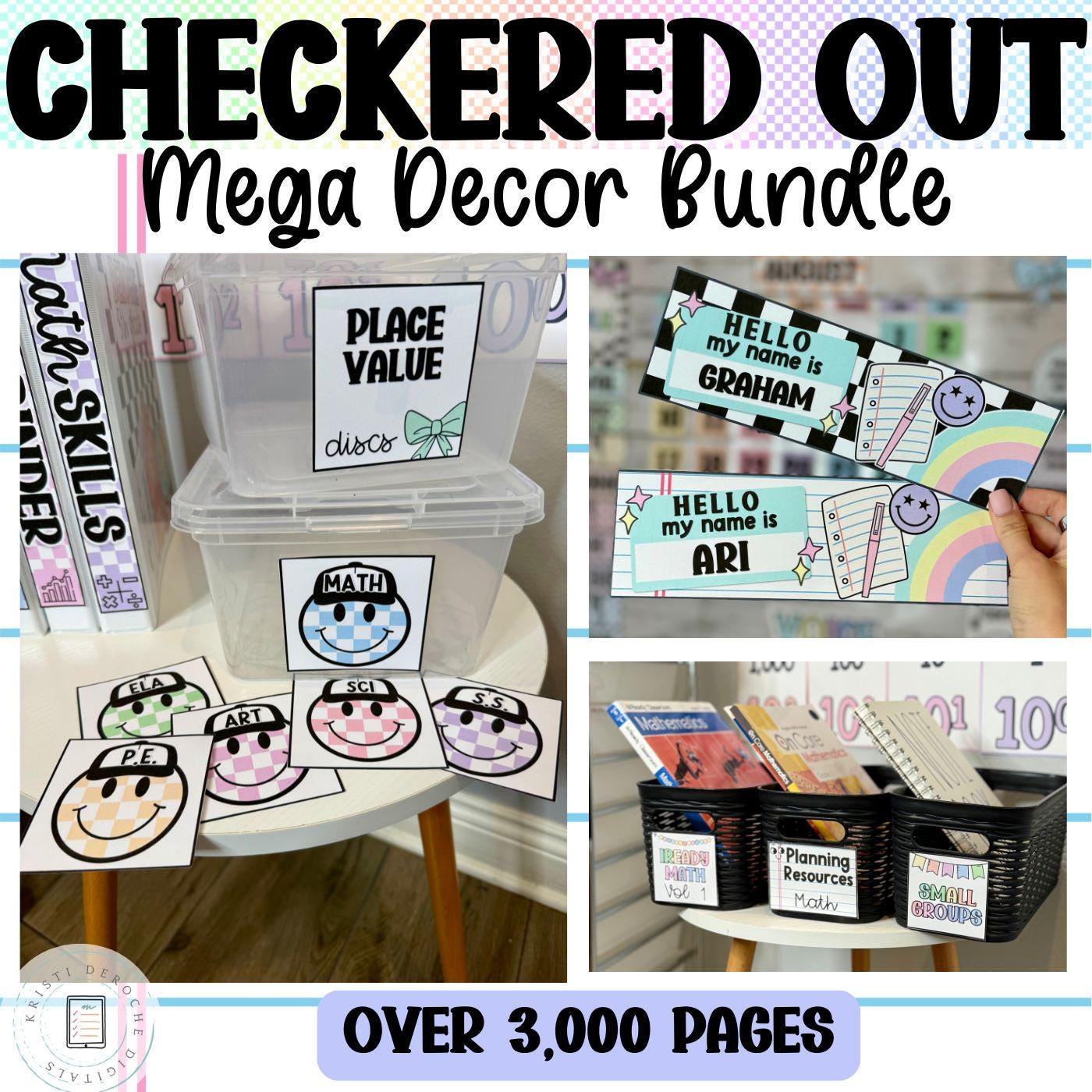 2D and 3D Shape Posters for Calm Checkered Pastel Classroom Decor ...