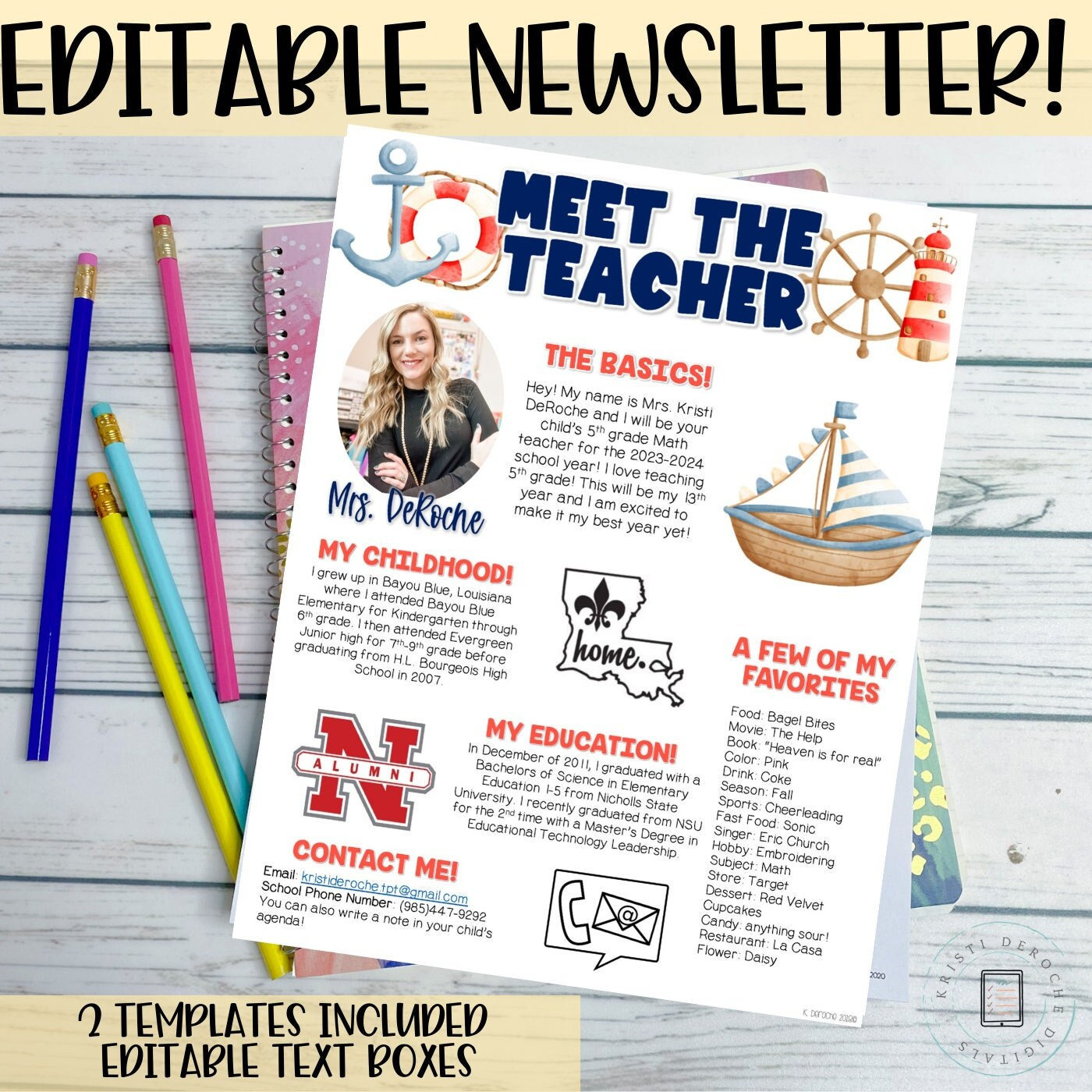 Meet the Teacher Newsletter Template Nautical, Editable Newsletter ...