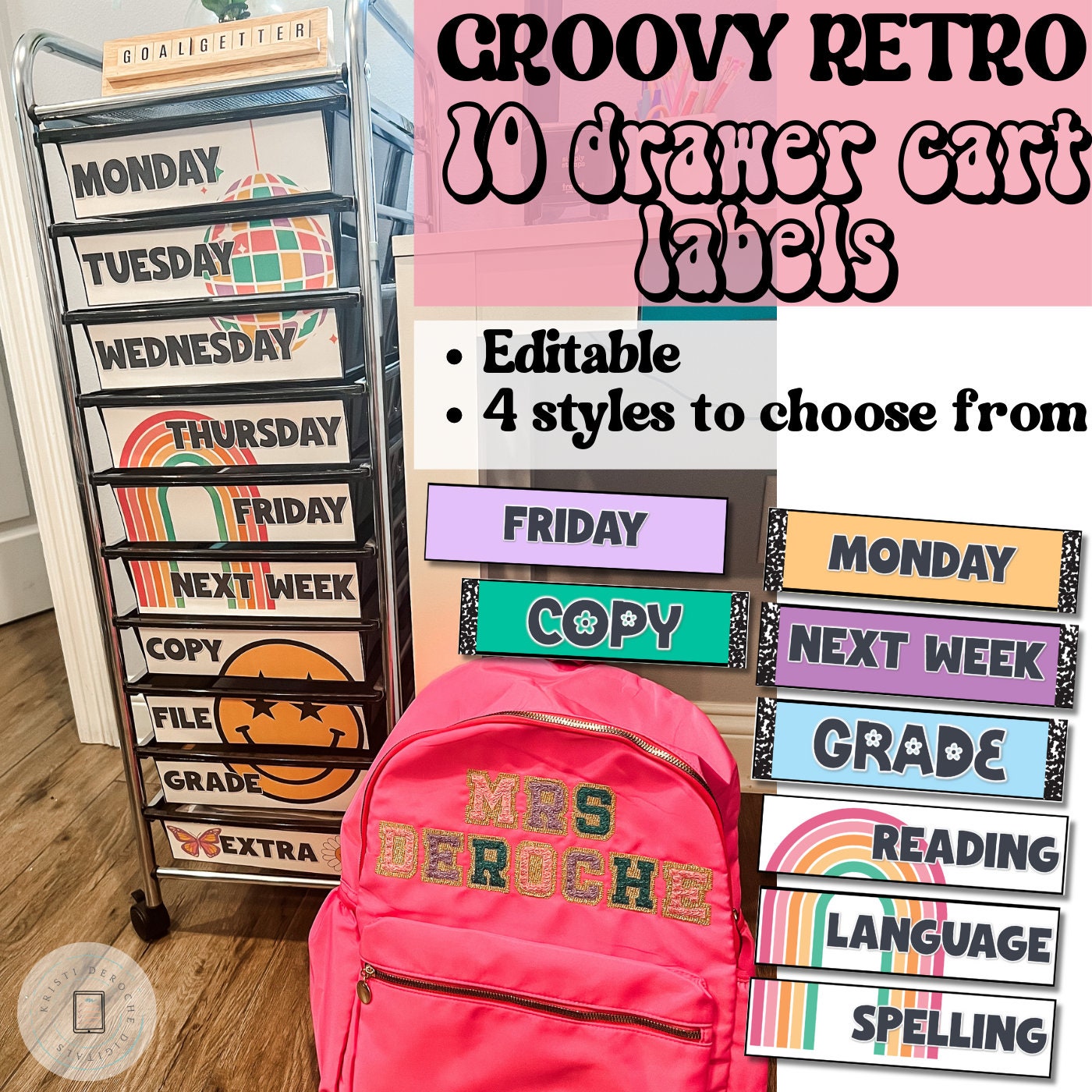 Drawer Cart Labels Retro Groovy Classroom Decor Classroom - Etsy
