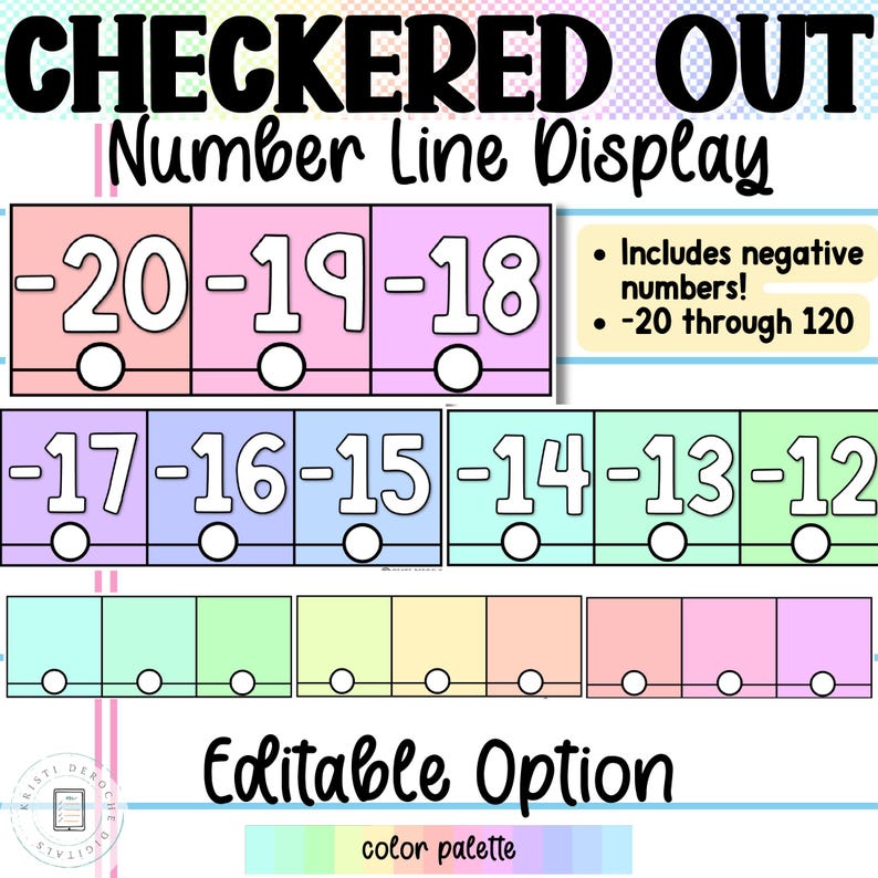 Classroom Number Line Display With Negative, Checkered Classroom Decor ...