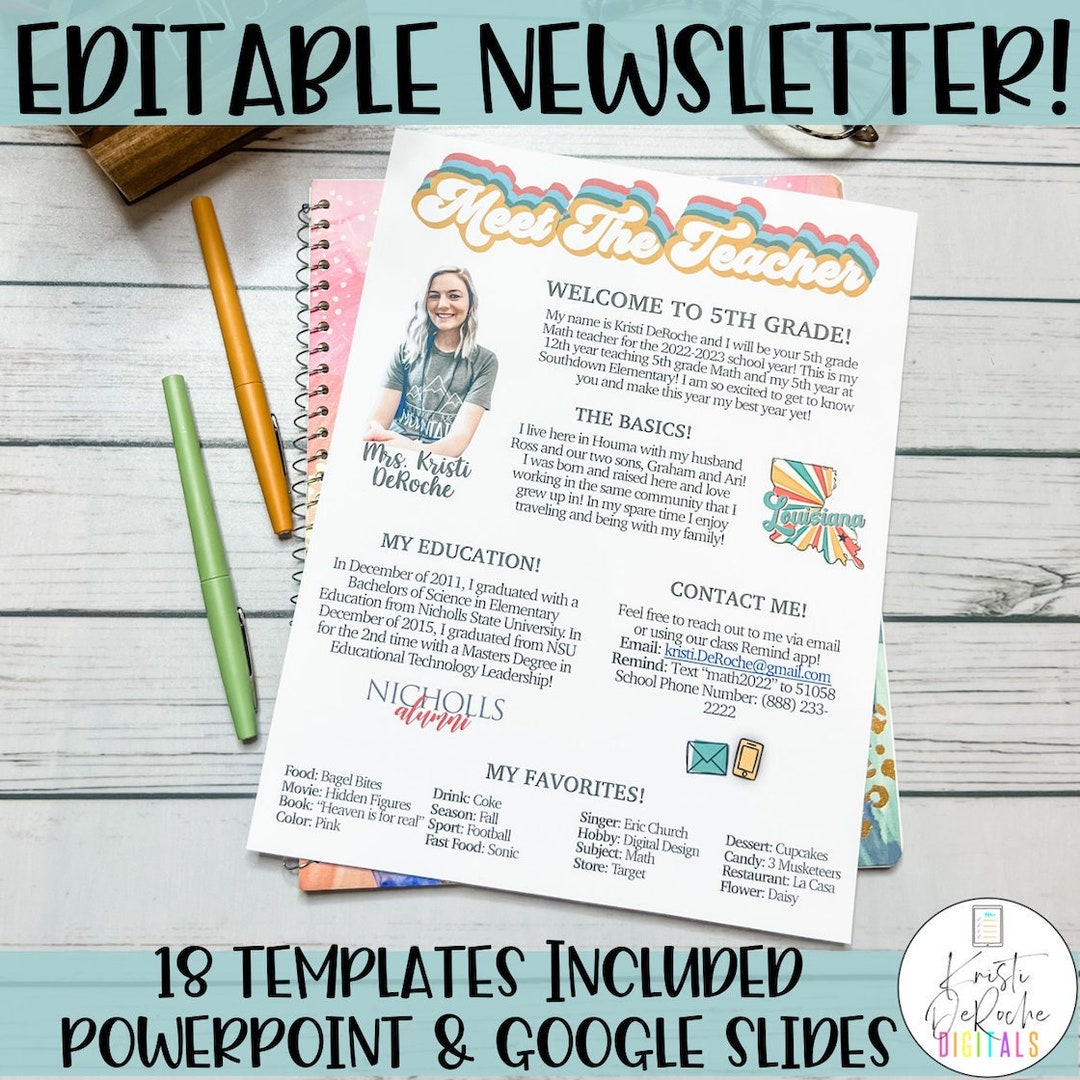 Meet the Teacher Newsletter Editable Retro Theme | Back to School - Etsy