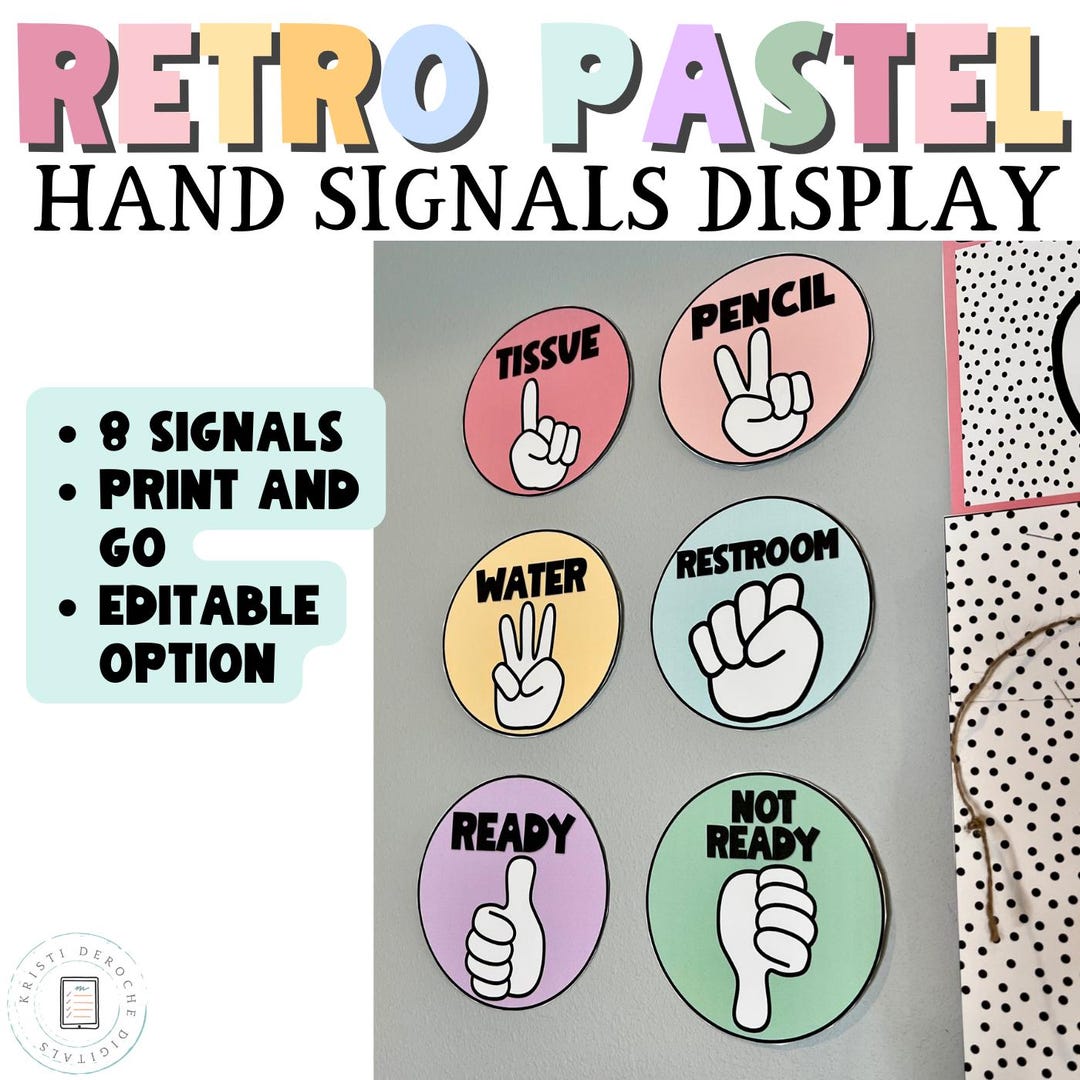 Hand Signal Posters for Calm Retro Pastel Classroom Decor Pastel ...