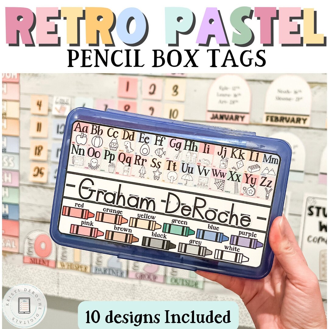 Pencil Box Name Tags for Calm Retro Pastel Classroom Decor Pastel ...
