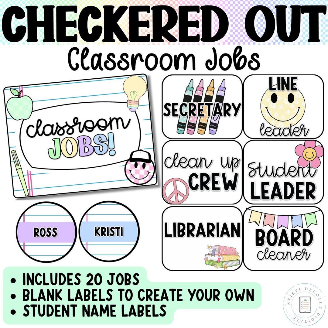 Classroom Jobs Editable Checkered Classroom Decor, Classroom Printables ...