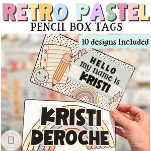 Pencil Box Name Tags for Calm Retro Pastel Classroom Decor Pastel ...