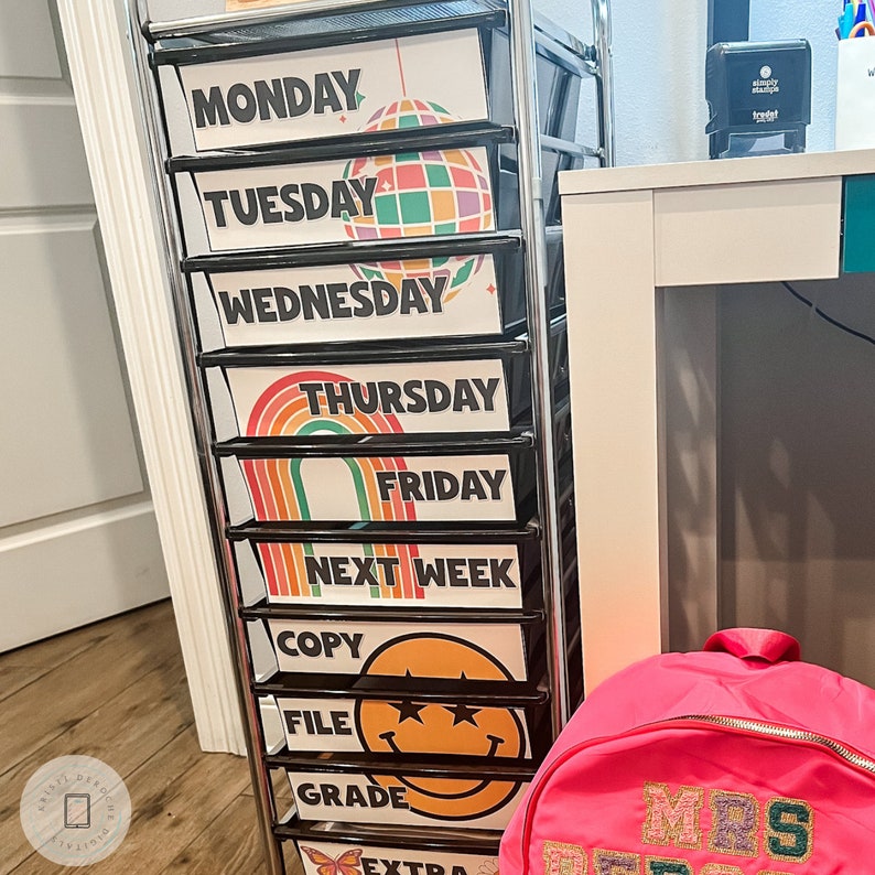 Drawer Cart Labels Retro Groovy Classroom Decor Classroom - Etsy