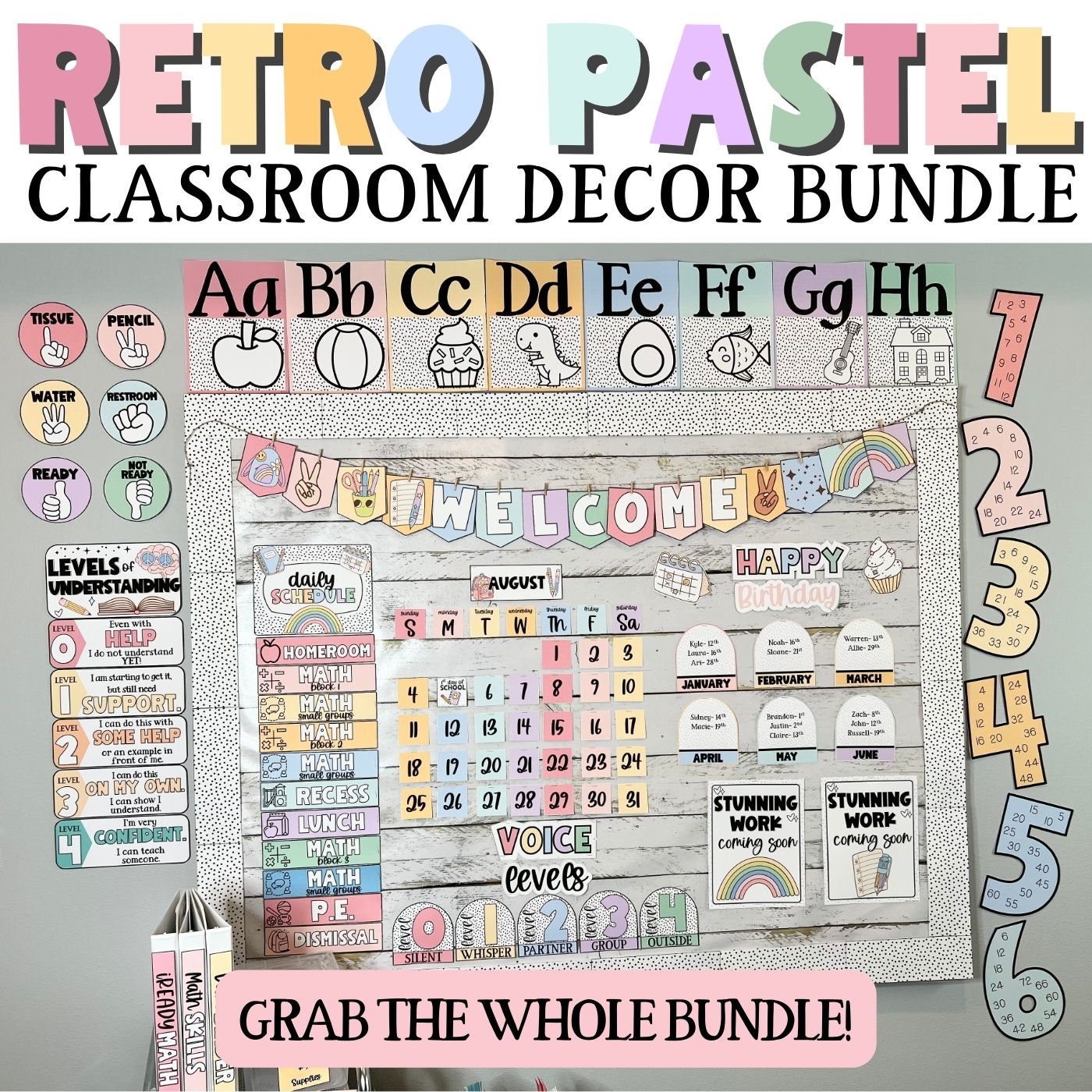 Hand Signal Posters for Calm Retro Pastel Classroom Decor Pastel ...