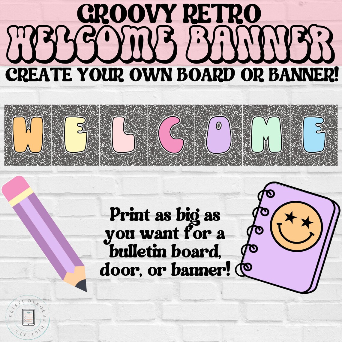 Welcome Banner and Bulletin Board Retro Groovy Classroom Decor ...