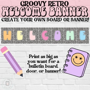 Welcome Banner and Bulletin Board Retro Groovy Classroom Decor ...