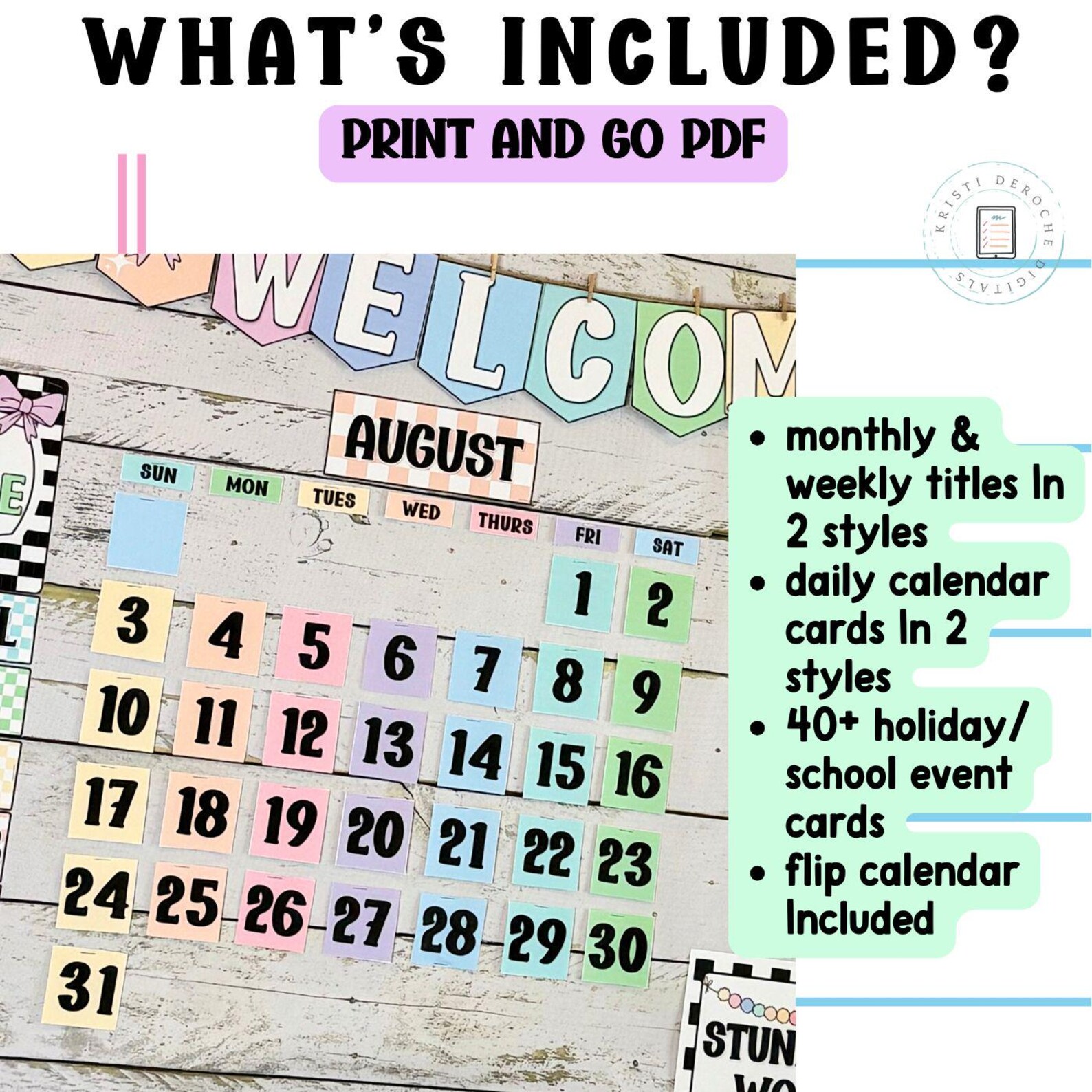 Classroom Calendar, Flip Calendar, Checkered Pastel Classroom Decor ...