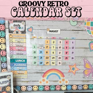 Classroom Calendar Kit, Retro Groovy Classroom Decor, Classroom ...