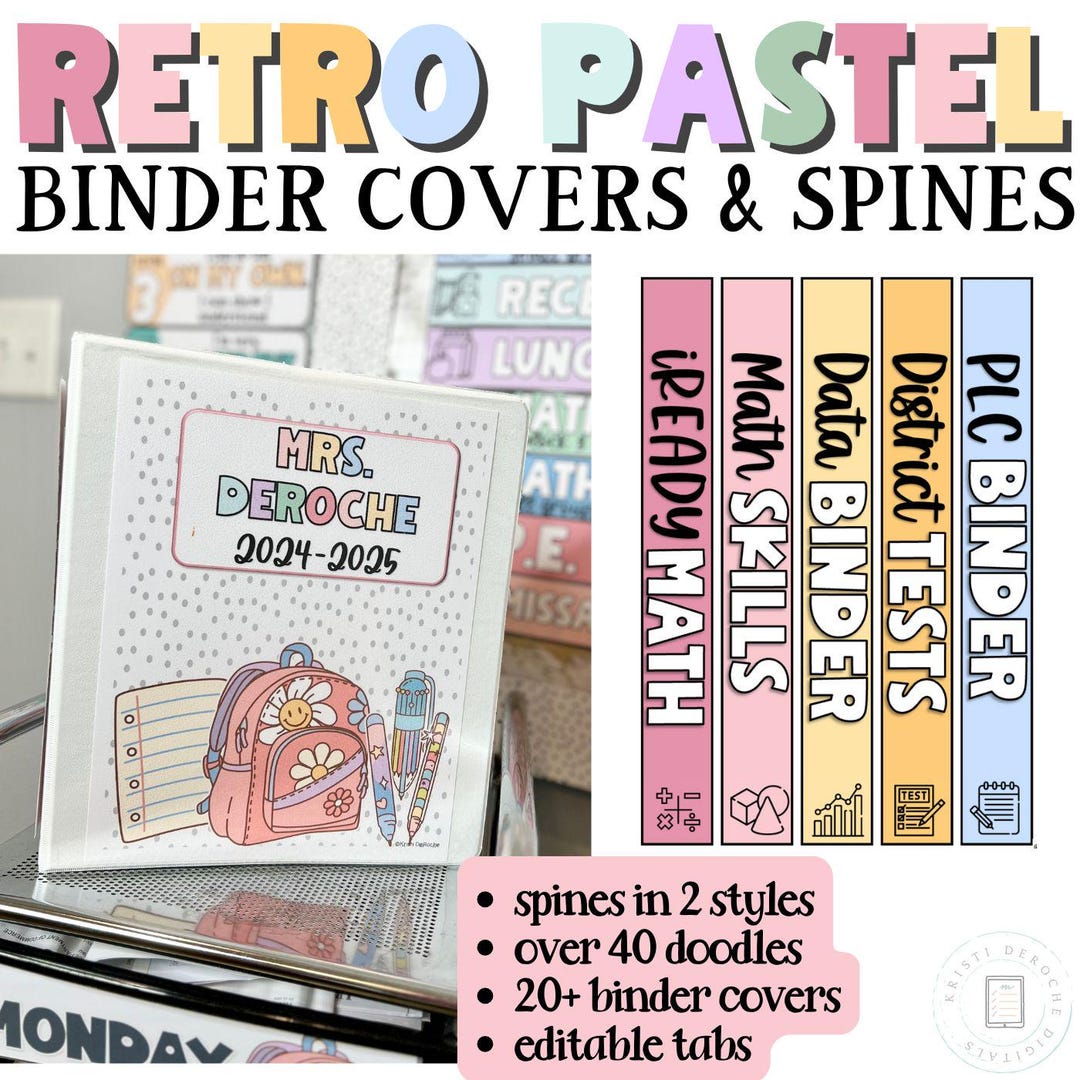 Binder Covers and Spines Editable, Retro Pastel Classroom Decor Pastel ...
