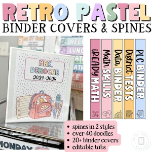 Binder Covers and Spines Editable, Retro Pastel Classroom Decor Pastel ...