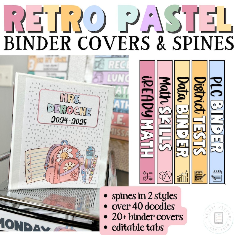 Binder Covers and Spines Editable, Retro Pastel Classroom Decor Pastel ...