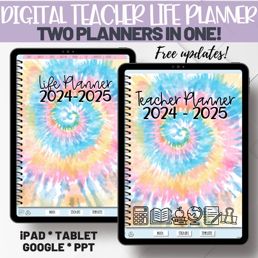 Digital Teacher Life Planner Bundle Tie Dye Ipad, Tablet, Google 2023 ...