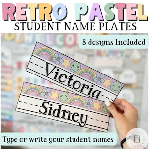 Student Name Plates Tags for Calm Retro Pastel Classroom Decor Pastel ...