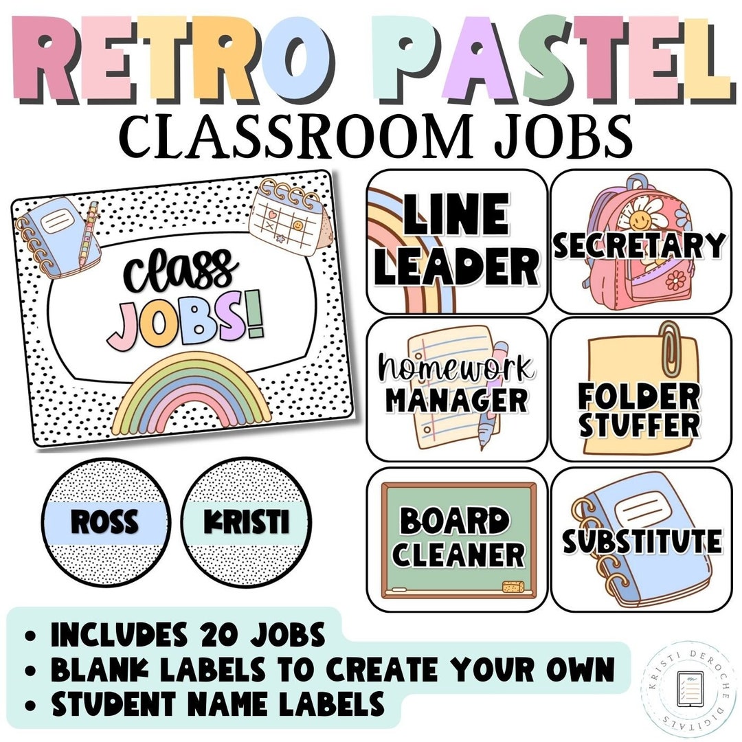 Classroom Jobs Editable Retro Pastel Classroom Decor, Classroom ...