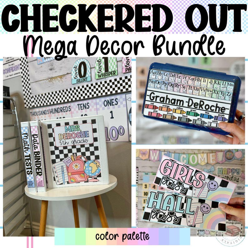 Checkered Classroom Decor Growing Bundle, Checkered Pastel Classroom ...