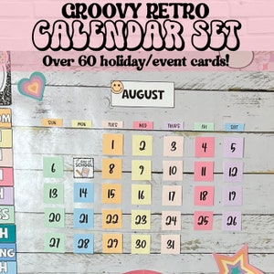 Classroom Calendar Kit, Retro Groovy Classroom Decor, Classroom ...
