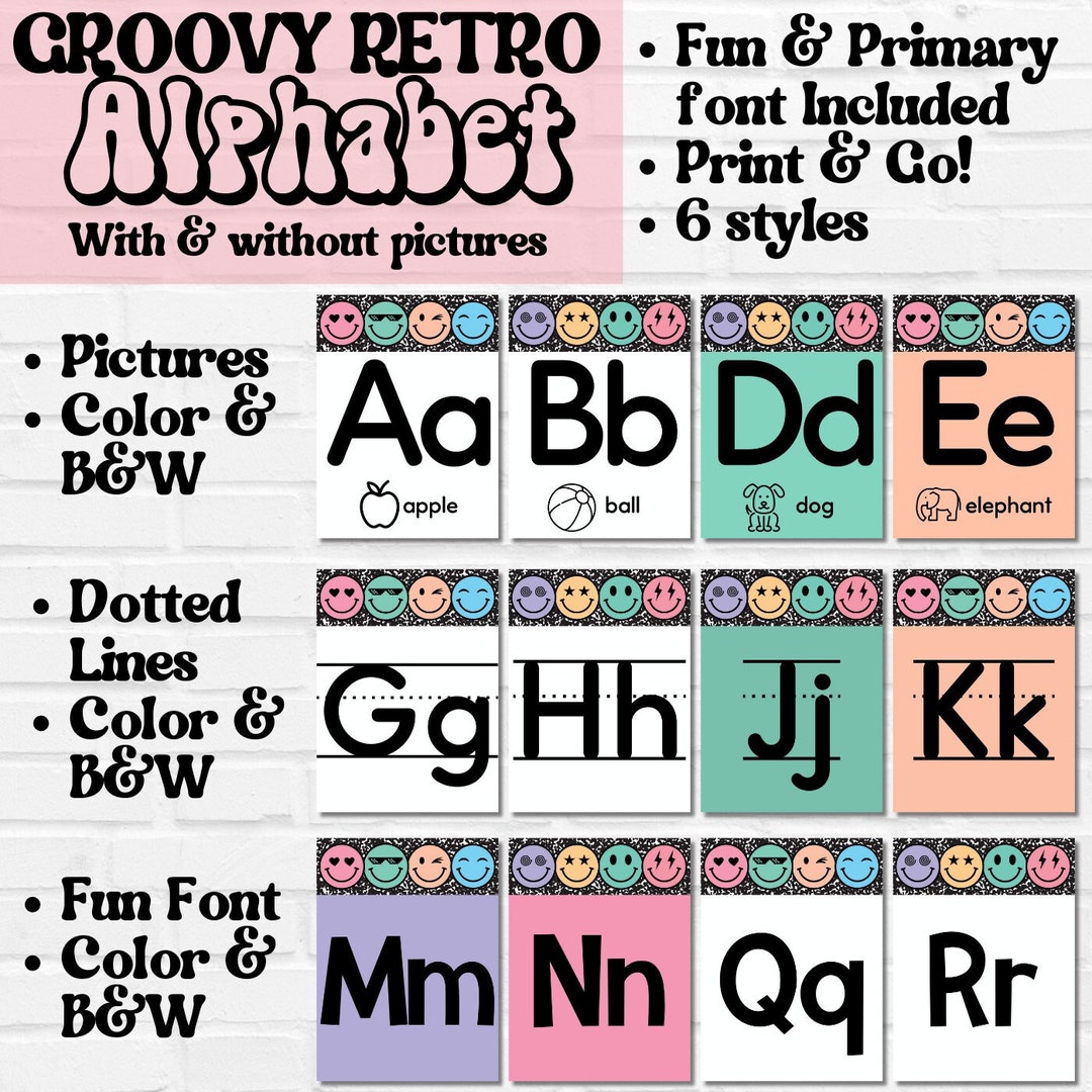 Classroom Alphabet Posters, Retro Groovy Classroom Decor, Classroom ...