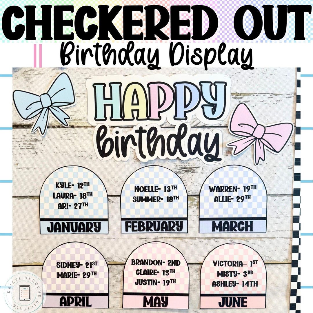 Class Birthday Poster Display for Calm Checkered Pastel Classroom Decor ...