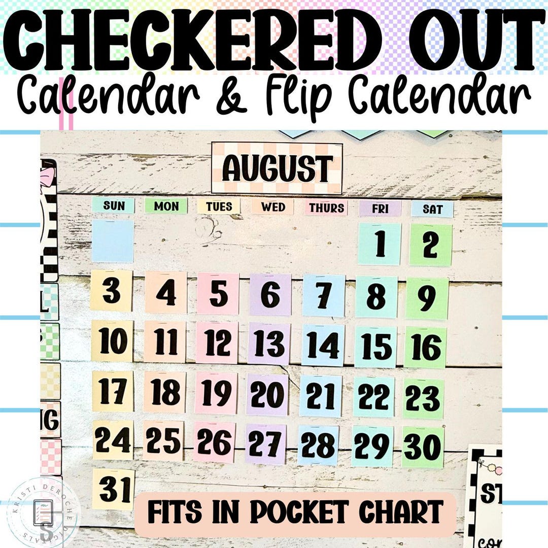 Classroom Calendar, Flip Calendar, Checkered Pastel Classroom Decor ...