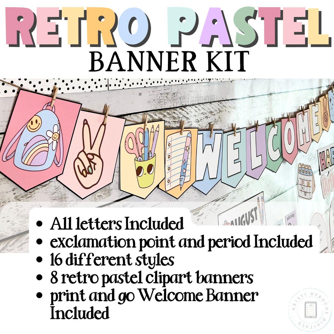 Banner Kit, Welcome Banner, Retro Pastel Classroom Decor Pastel ...