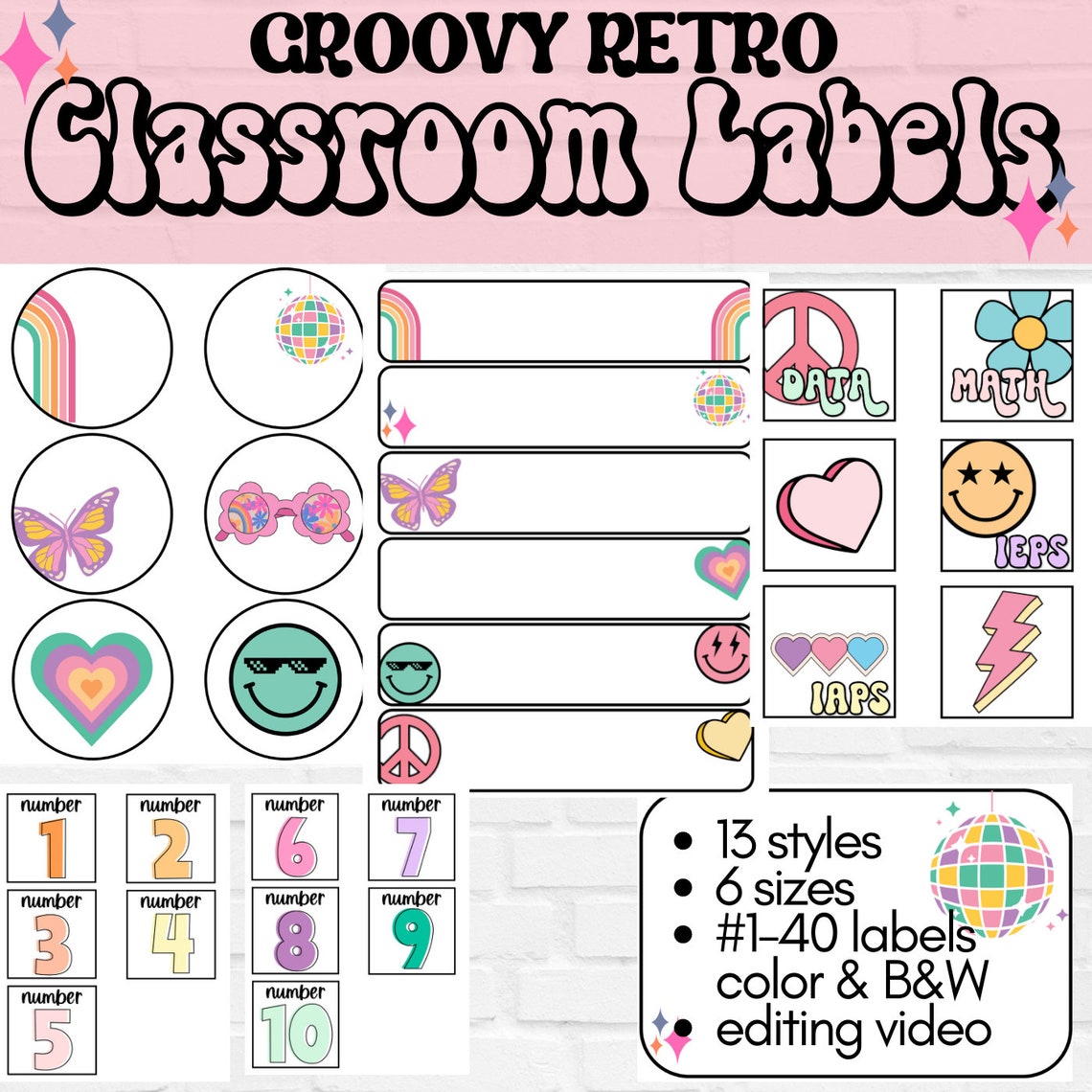 EDITABLE Classroom Labels, Retro Groovy Classroom Decor, Classroom ...