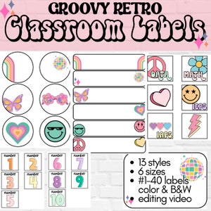 EDITABLE Classroom Labels, Retro Groovy Classroom Decor, Classroom ...