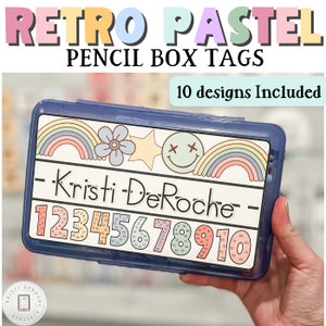 Pencil Box Name Tags for Calm Retro Pastel Classroom Decor Pastel ...