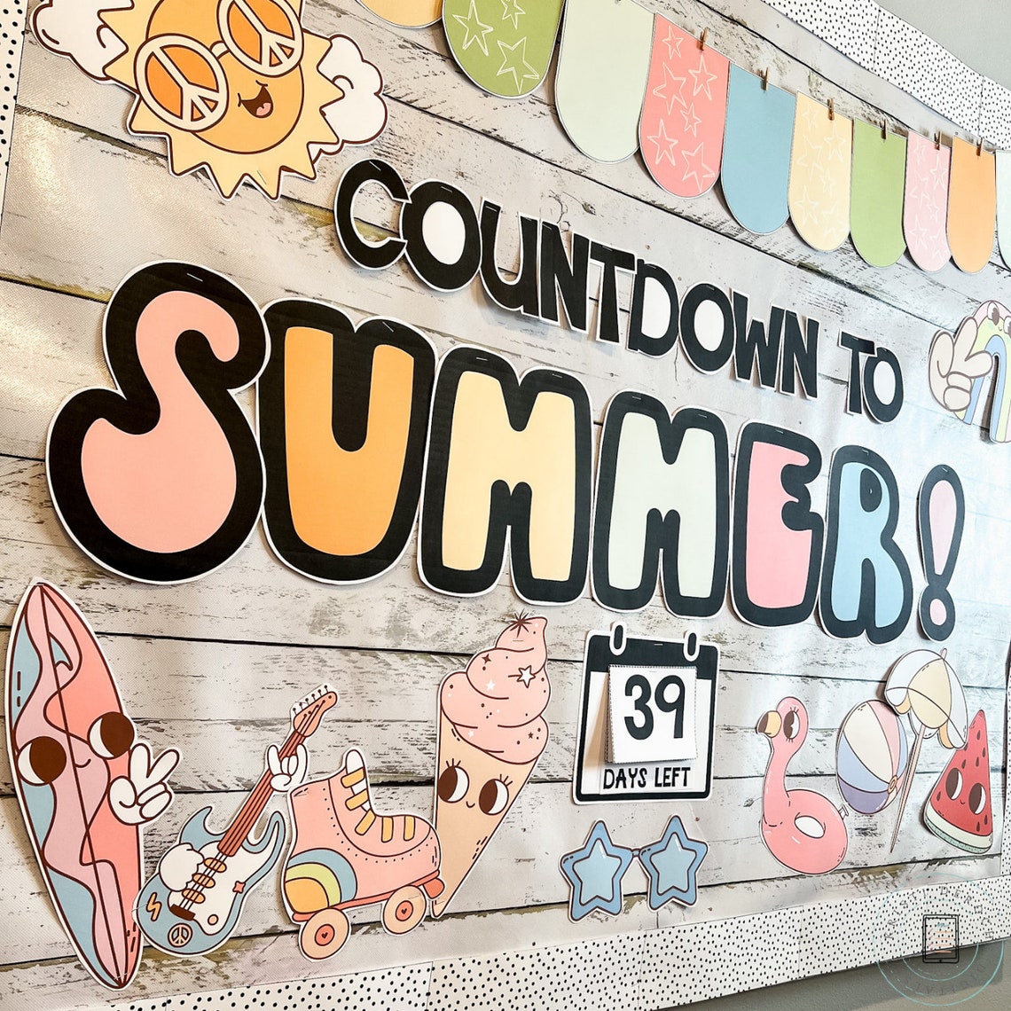 Countdown to Summer Bulletin Board Kit, Groovy Retro Summer, End of ...