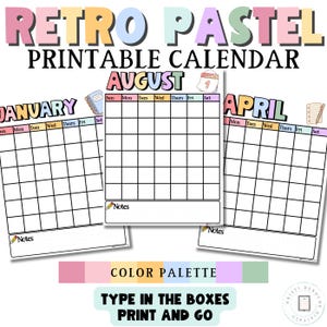 Printable Calendar, Retro Pastel Classroom Decor Pastel Classroom Theme ...