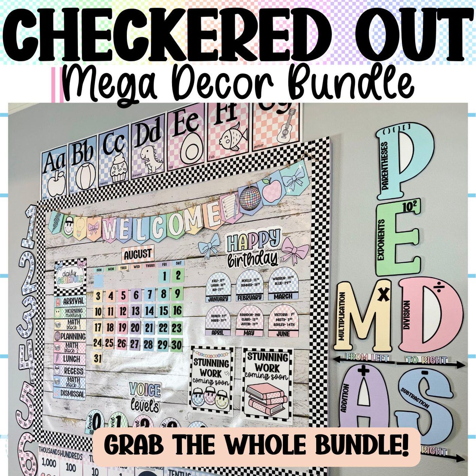 Classroom Calendar, Flip Calendar, Checkered Pastel Classroom Decor ...