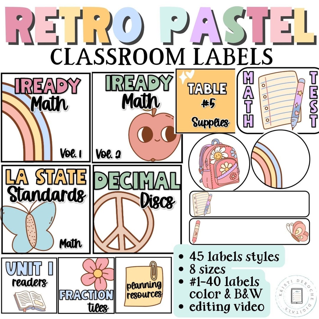 Classroom Labels for Calm Retro Pastel Classroom Decor Pastel Classroom ...