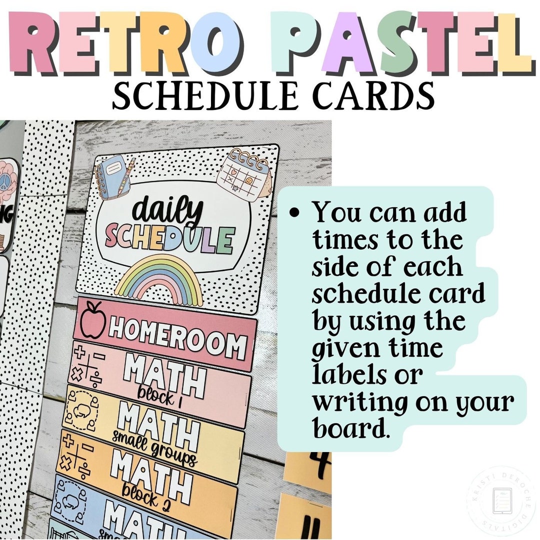 Class Schedule Cards for Calm Retro Pastel Classroom Decor Pastel ...