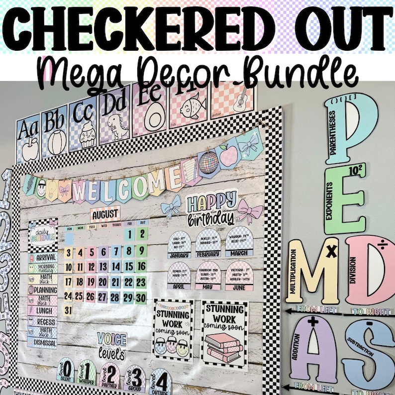 Checkered Classroom Decor Growing Bundle, Checkered Pastel Classroom ...