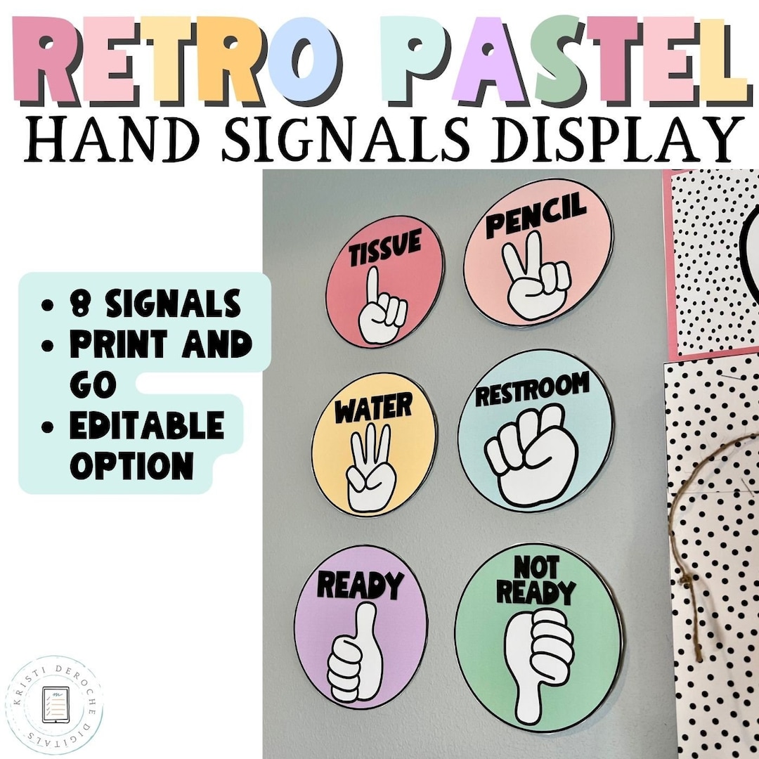 Hand Signal Posters for Calm Retro Pastel Classroom Decor Pastel ...