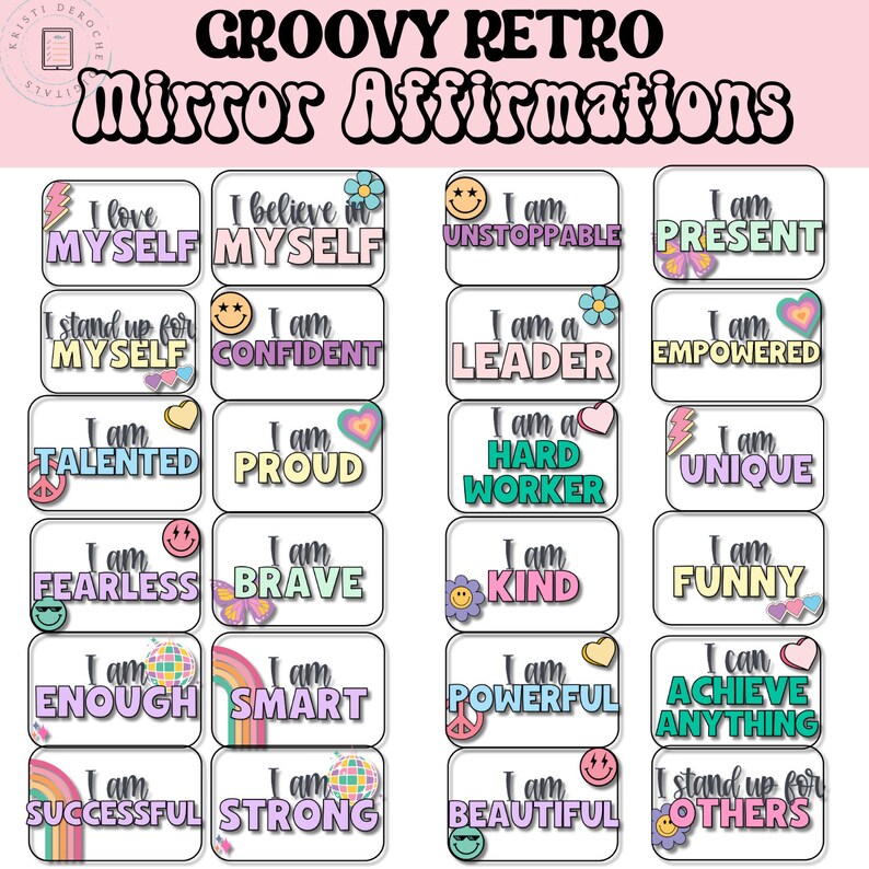 Mirror Affirmations Retro Groovy Classroom Decor, Classroom Printables ...