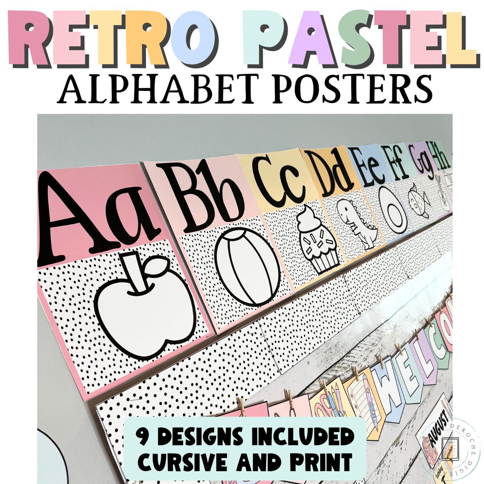 Alphabet Posters Print & Cursive for Calm Retro Pastel Classroom Theme ...