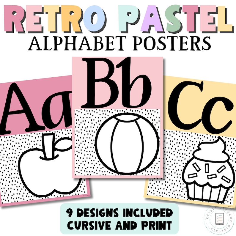 Alphabet Posters Print & Cursive for Calm Retro Pastel Classroom Theme ...