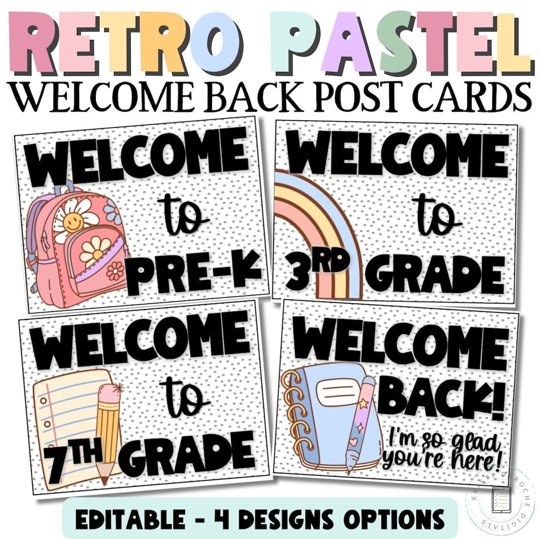 Welcome Back Postcards for Retro Pastel Classroom Decor Pastel ...