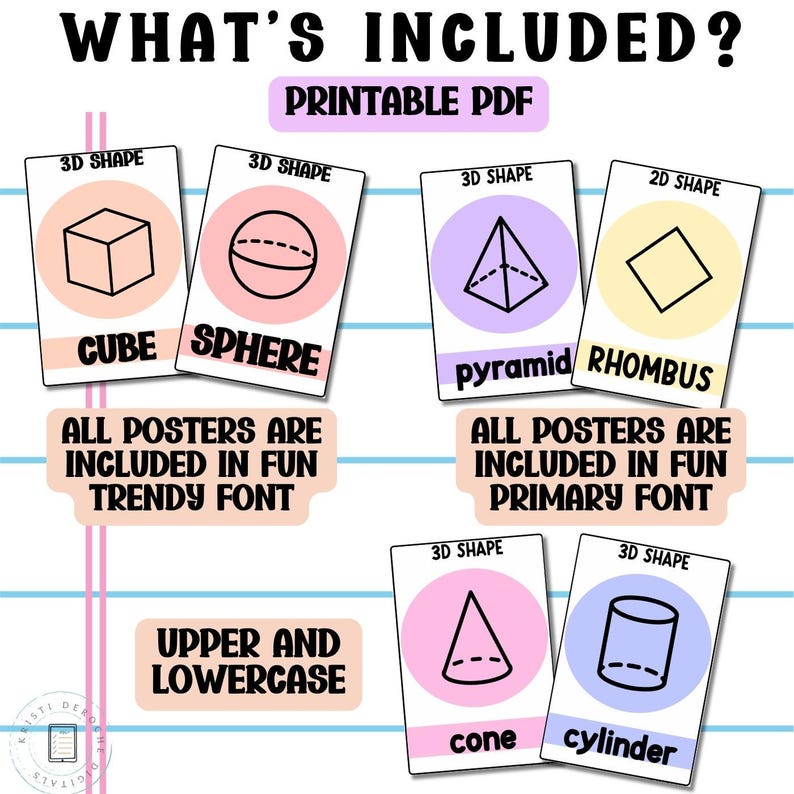 2D and 3D Shape Posters for Calm Checkered Pastel Classroom Decor ...