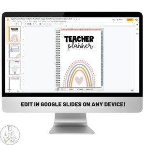 Digital Teacher Planner | Edit on Ipad, Tablet, Google | Boho Rainbow ...